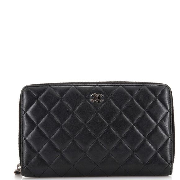CHANEL | Bags | Chanel Zip Around Organizer Wallet Quilted Lambskin ...